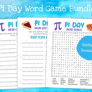 Pi Day Word Games Bundle, Printable Games for Kids, Word Game Printable ...