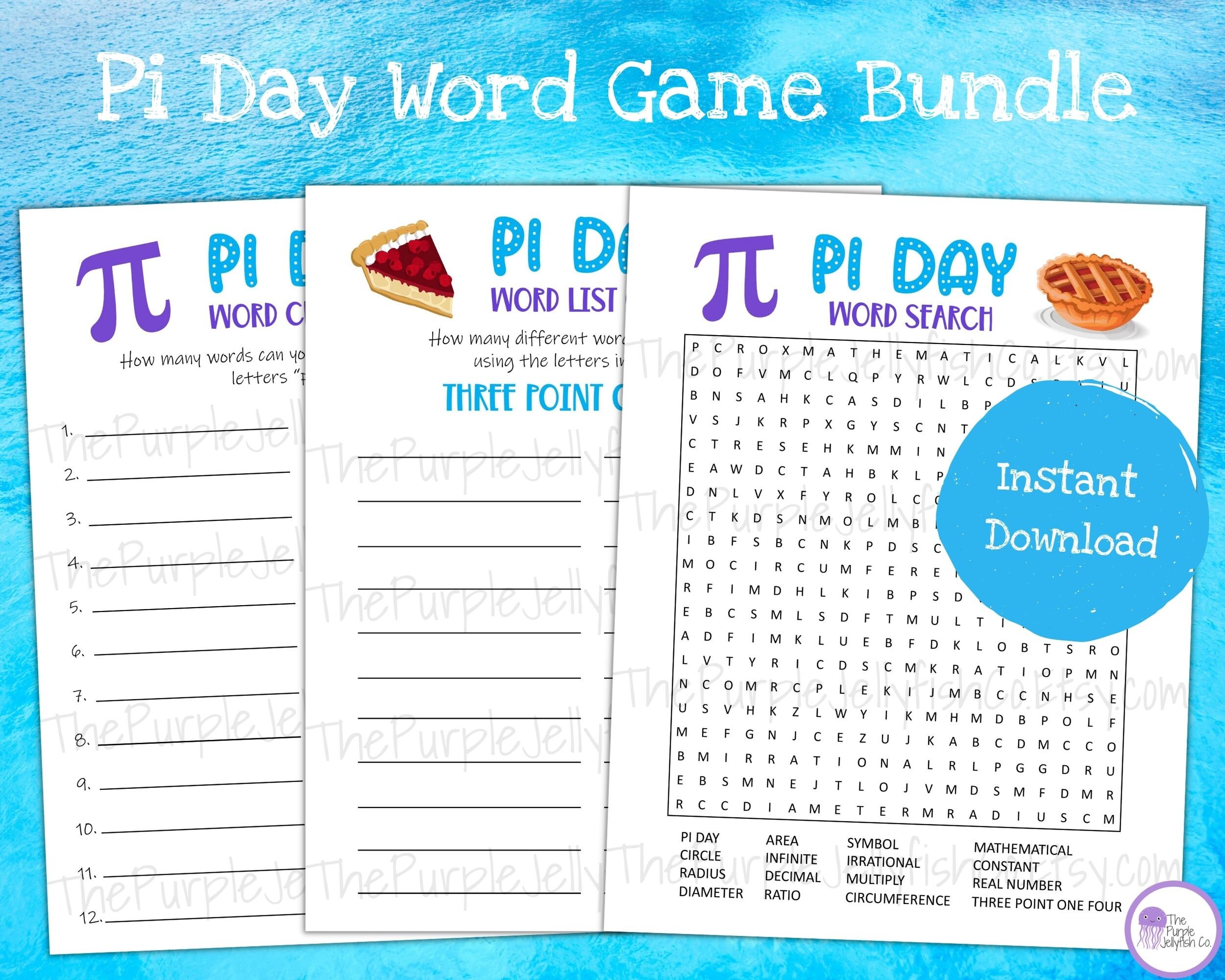 Pi Day Word Games Bundle, Printable Games for Kids, Word Game Printable ...