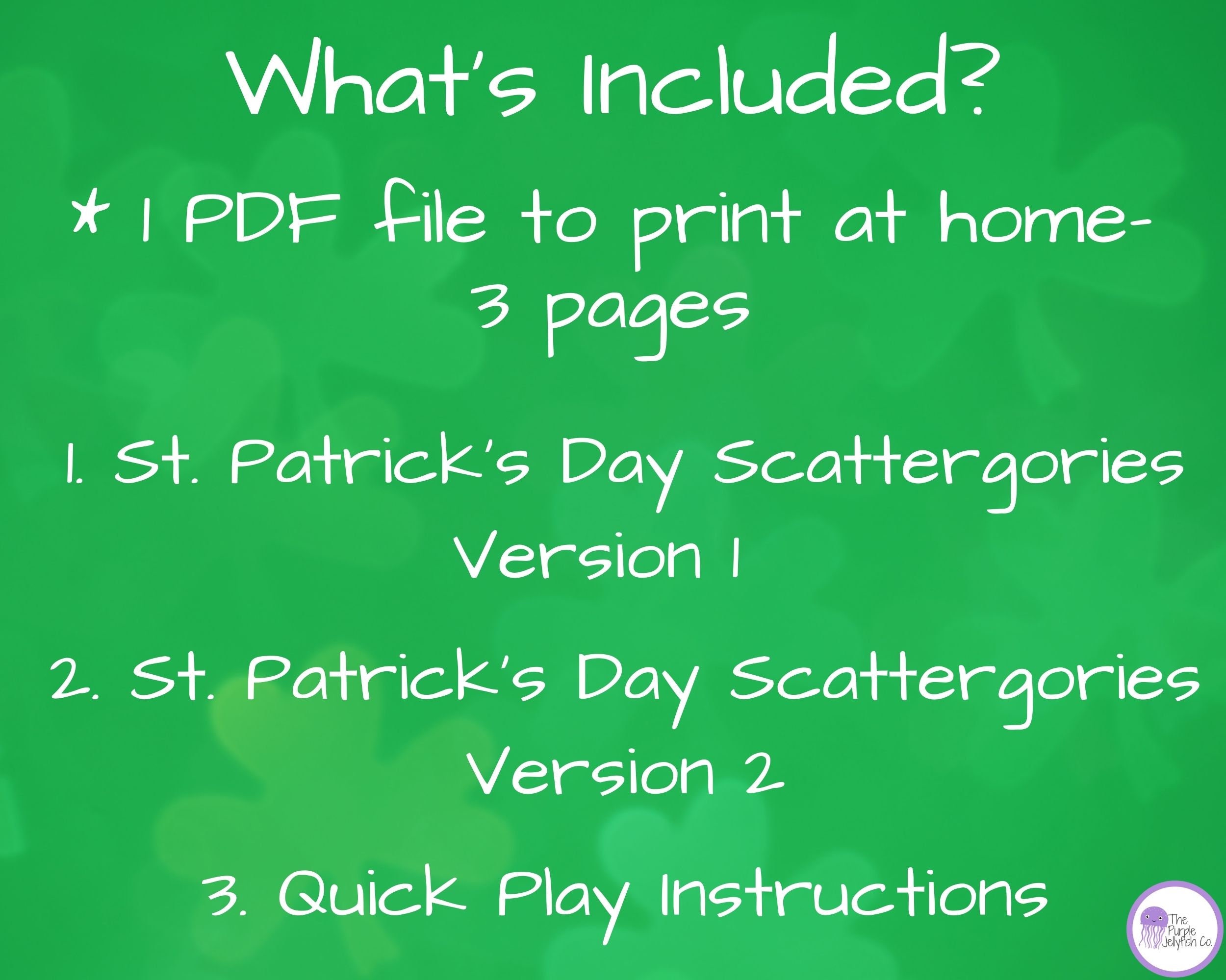 St. Patrick's Day Scattergories Game, Printable St Patricks Day ...