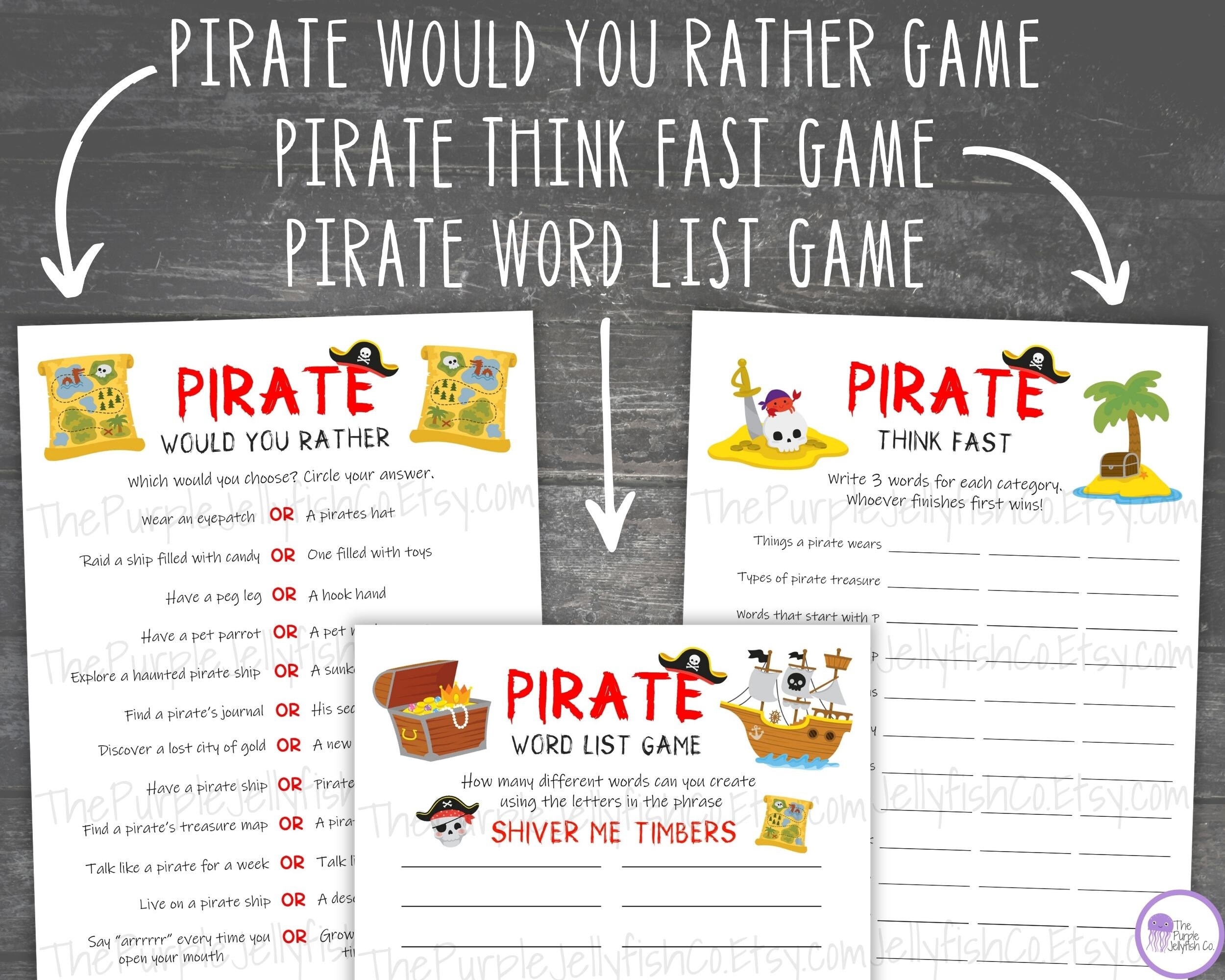 Pirate Games for Kids & Adults, Pirate Birthday Party Printable Bundle ...