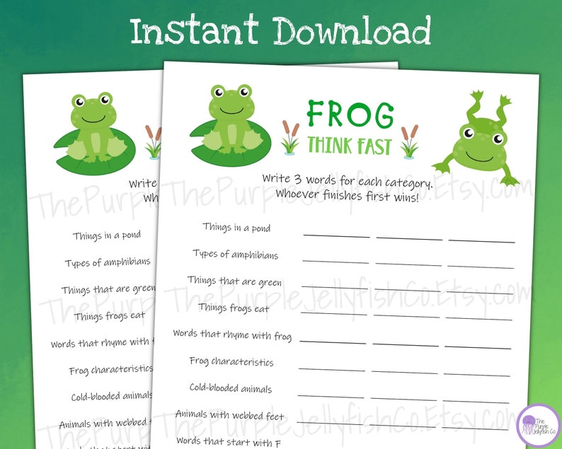 Frog Think Fast Game, Printable Frog Game, Frog Activity for Kids ...