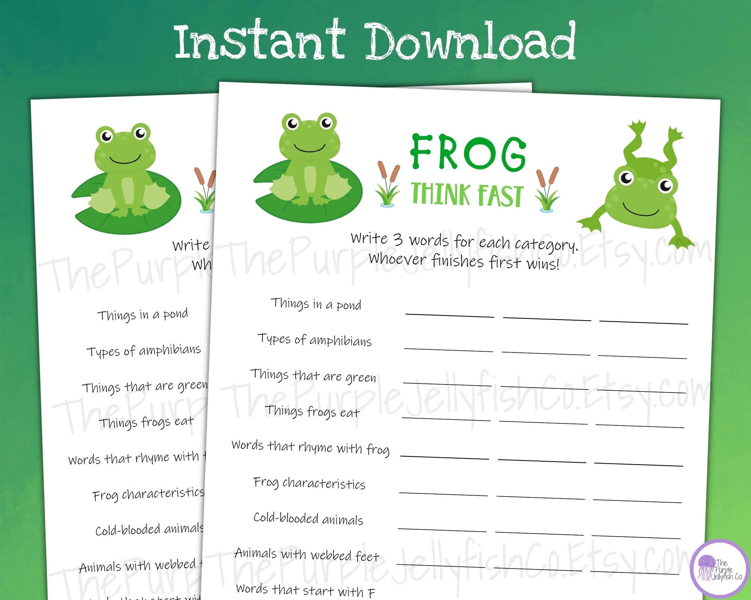 Frog Think Fast Game, Printable Frog Game, Frog Activity for Kids ...