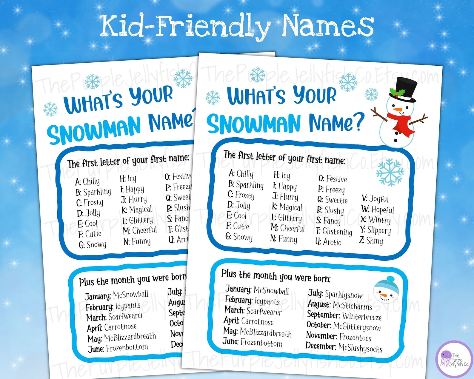 What's Your Snowman Name Game, Printable Winter Game for Kids, Snowman ...