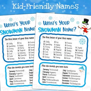 What's Your Snowman Name Game, Printable Winter Game for Kids, Snowman ...