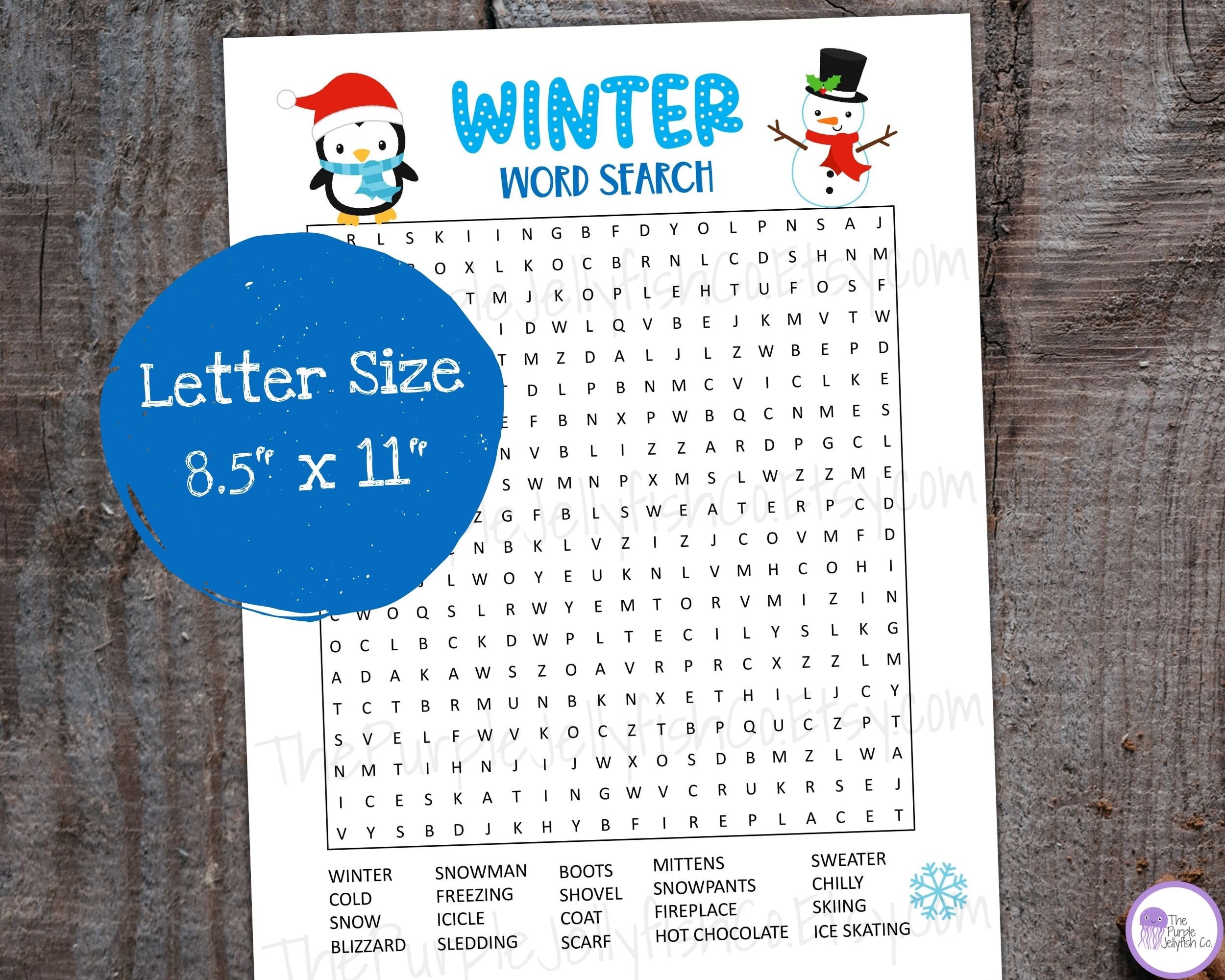 Winter Word Search Printable, Word Search Puzzle for Kids & Adults ...