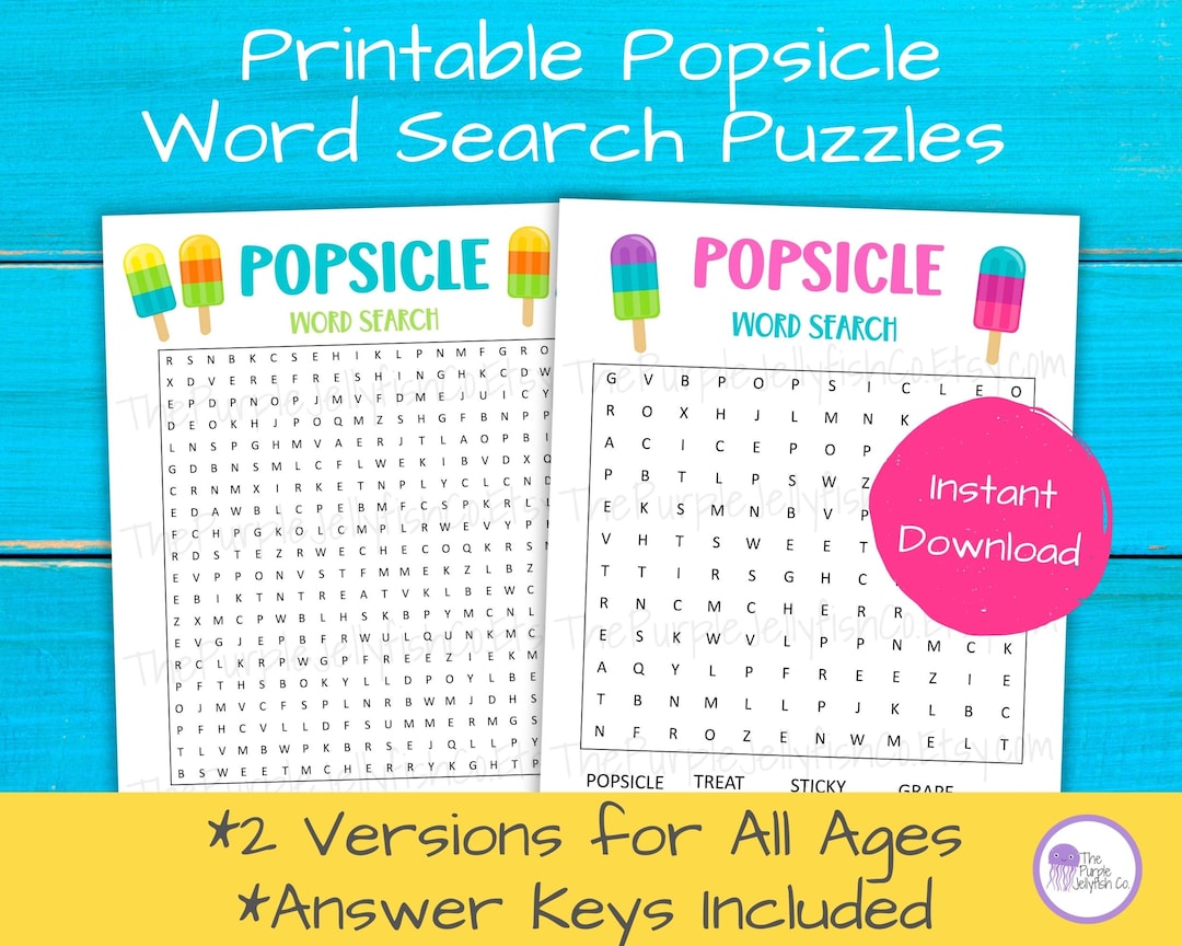 Popsicle Word Search Puzzle, Fun Summer Activity for Kids Teens ...