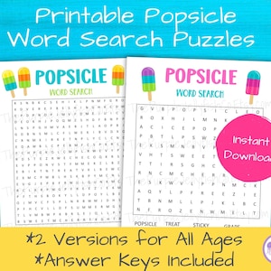Popsicle Word Search Puzzle, Fun Summer Activity for Kids Teens ...