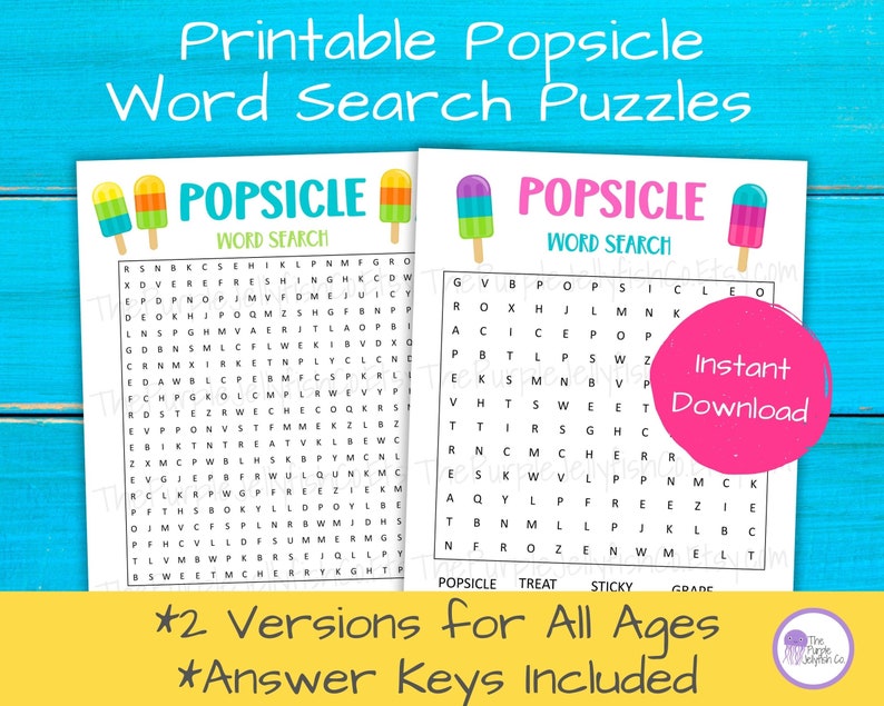 Popsicle Word Search Puzzle, Fun Summer Activity for Kids Teens ...