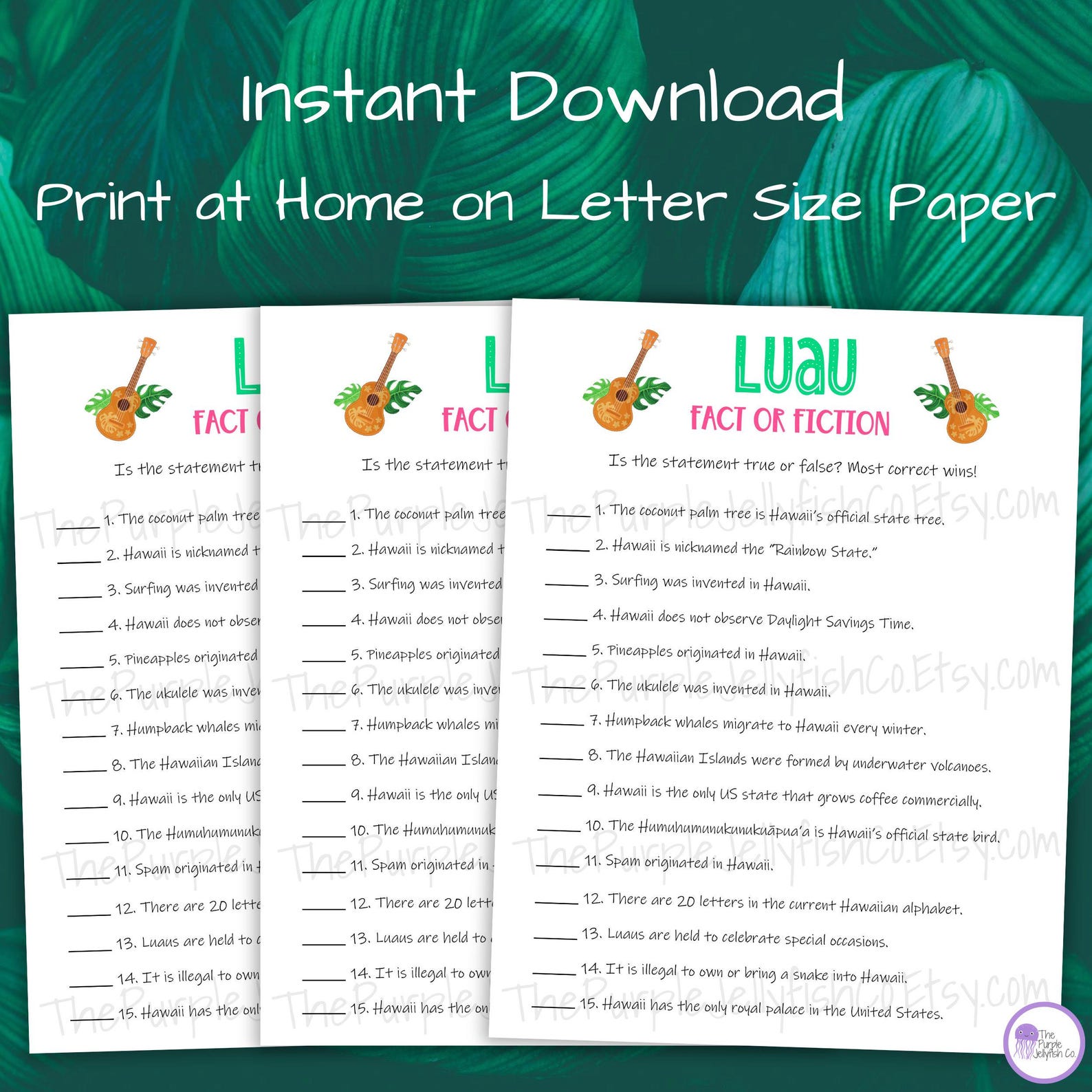Luau Fact or Fiction Hawaii Trivia Game Printable, Hawaiian Party Idea ...