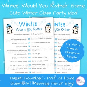 Winter Party Games, Winter Would You Rather Game for Kids, Christmas ...