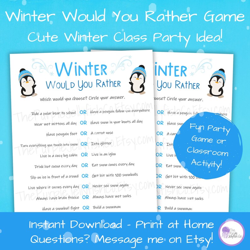 Winter Party Games, Winter Would You Rather Game for Kids, Christmas ...