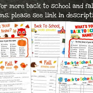 Back to School Activity Think Fast Game, First Day of School Printable ...