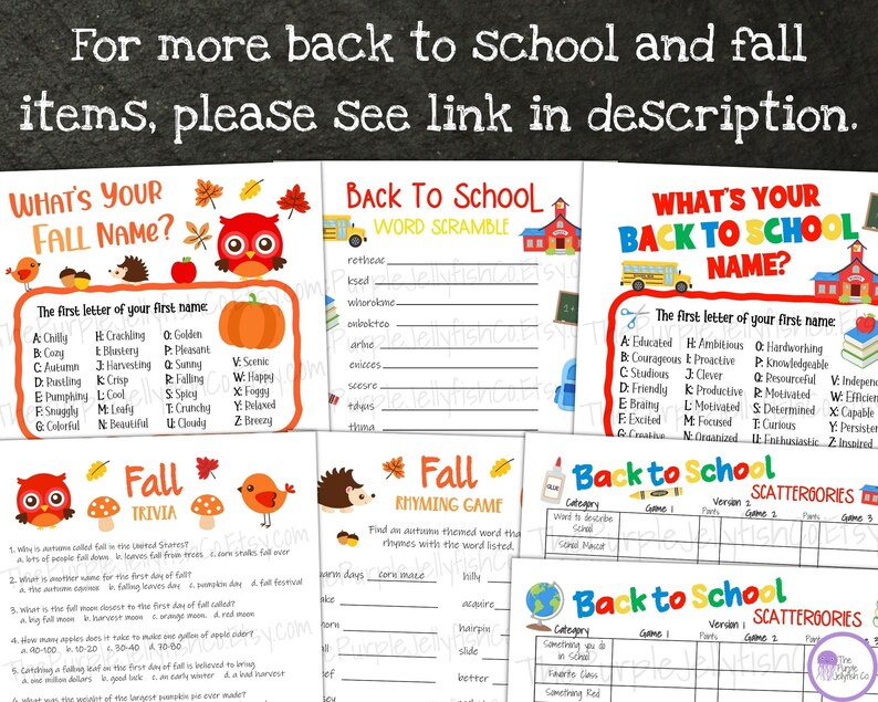 Back to School Activity Think Fast Game, First Day of School Printable ...