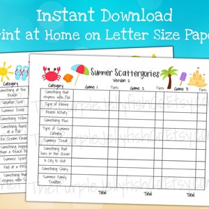 Summer Scattergories, Summer Game Printable, End of Year Activity ...