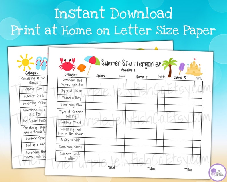 Summer Scattergories, Summer Game Printable, End of Year Activity ...