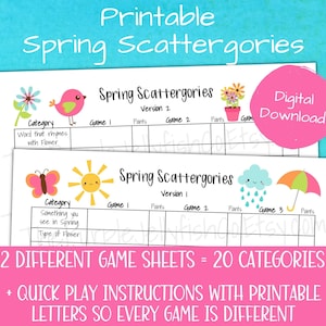 Spring Scattergories Game, Spring Game for Kids, Printable Spring ...
