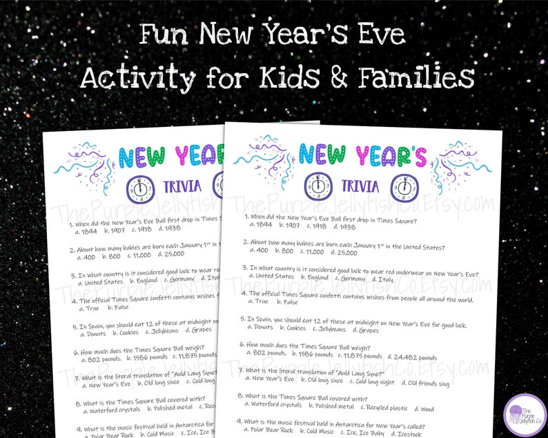 New Years Trivia Game Printable, New Years Eve Game for Teens & Adults ...