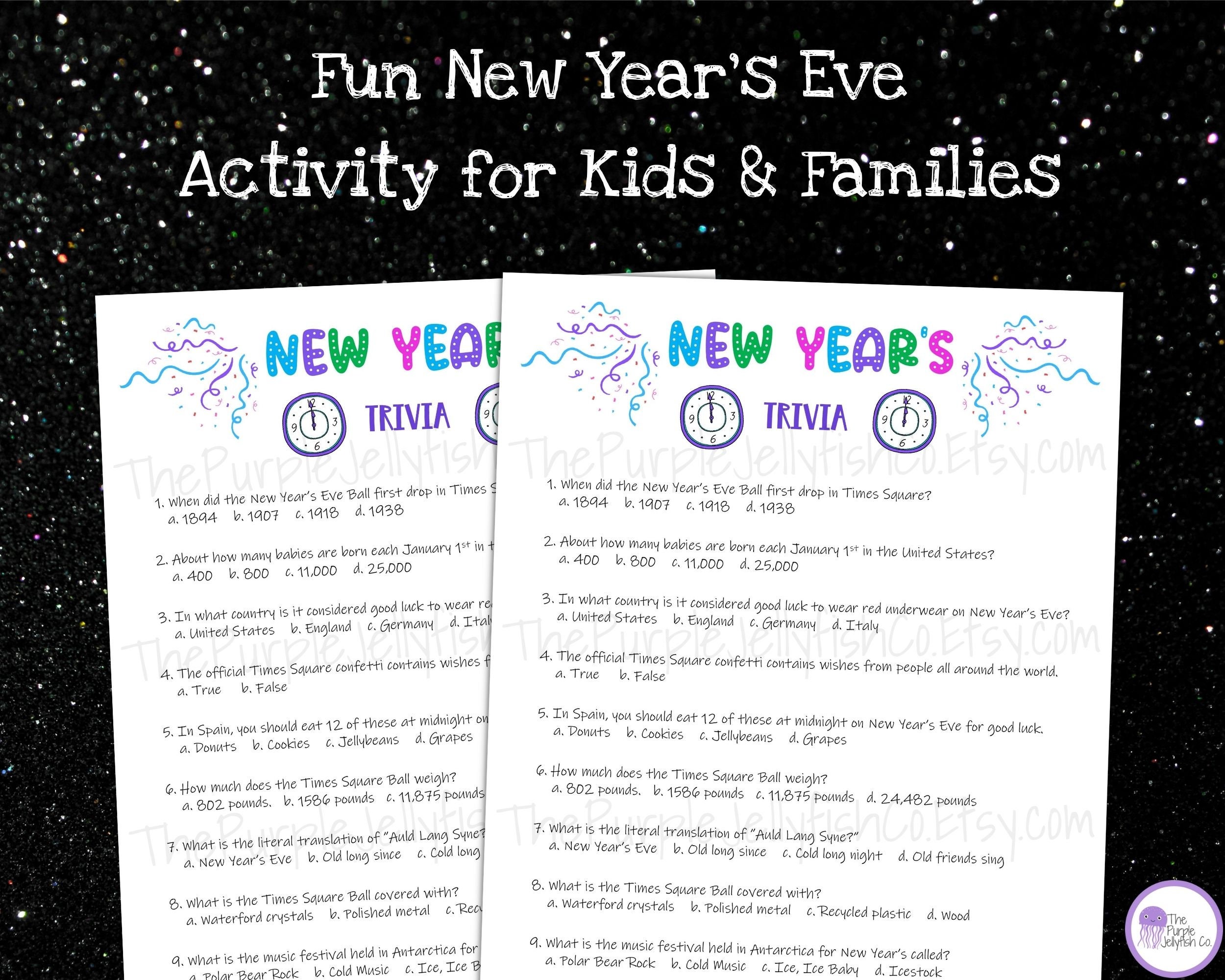 New Years Trivia Game Printable, New Years Eve Game for Teens & Adults ...