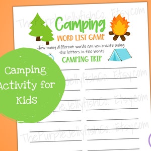 Camping Word List Game, Camping Activity for Kids Printable, Camping ...