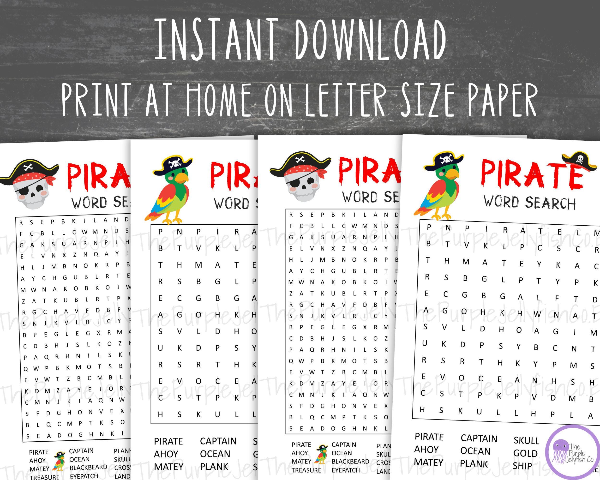 Pirate Word Search Printable, Talk Like a Pirate Day Activity for Kids ...