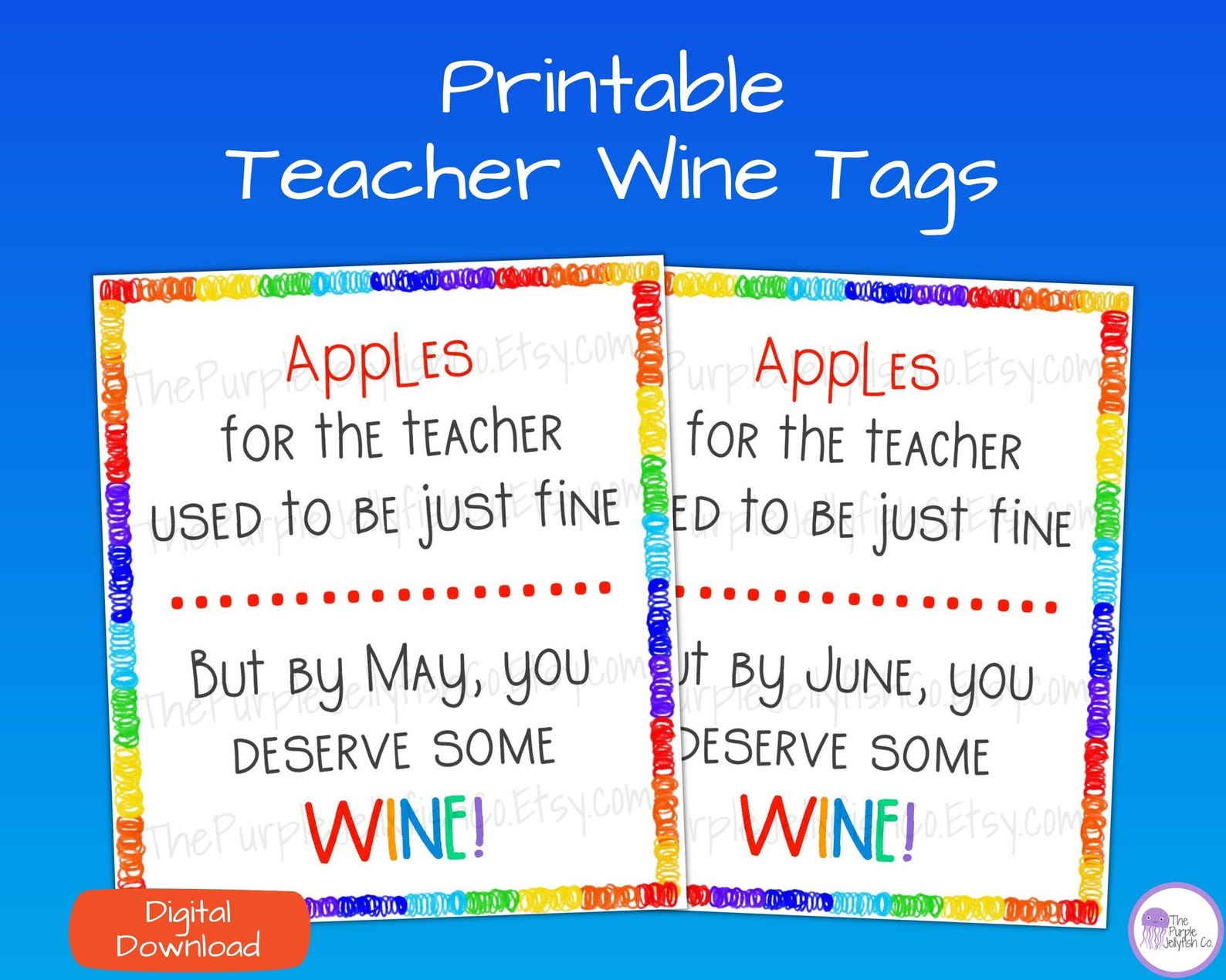 Teacher Wine Tag, Teacher Appreciation Week Tag Printable, End of Year ...