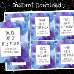 Out of This World Appreciation Gift Tags, Outer Space Themed Printable ...