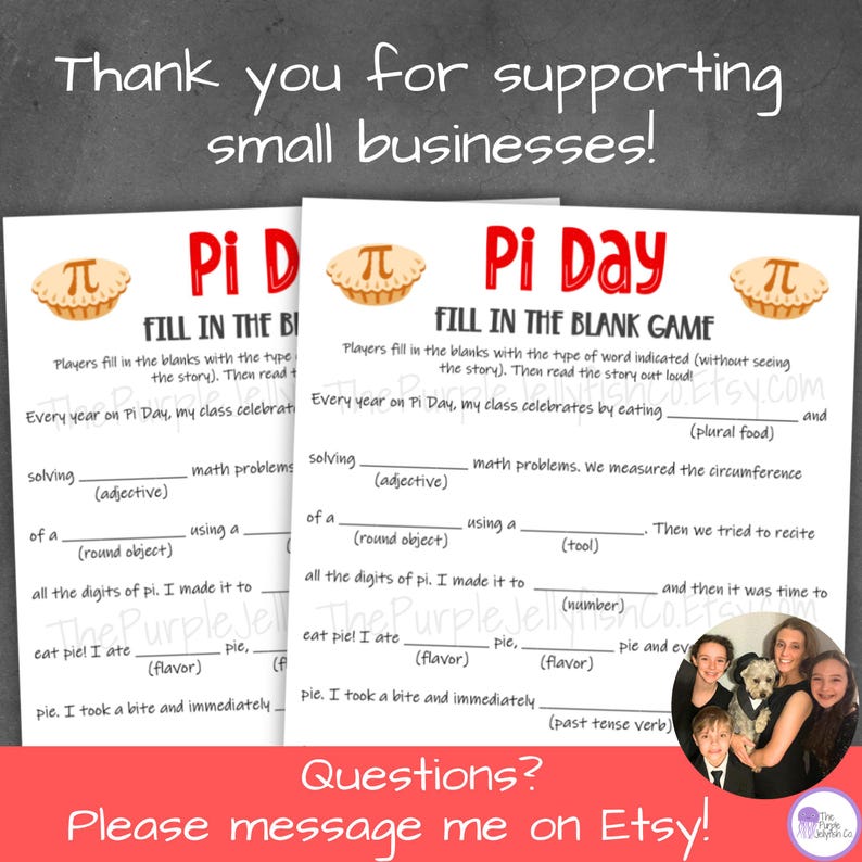 Pi Day Fill in the Blank Game, Printable Pi Day Activity for Kids, Math ...