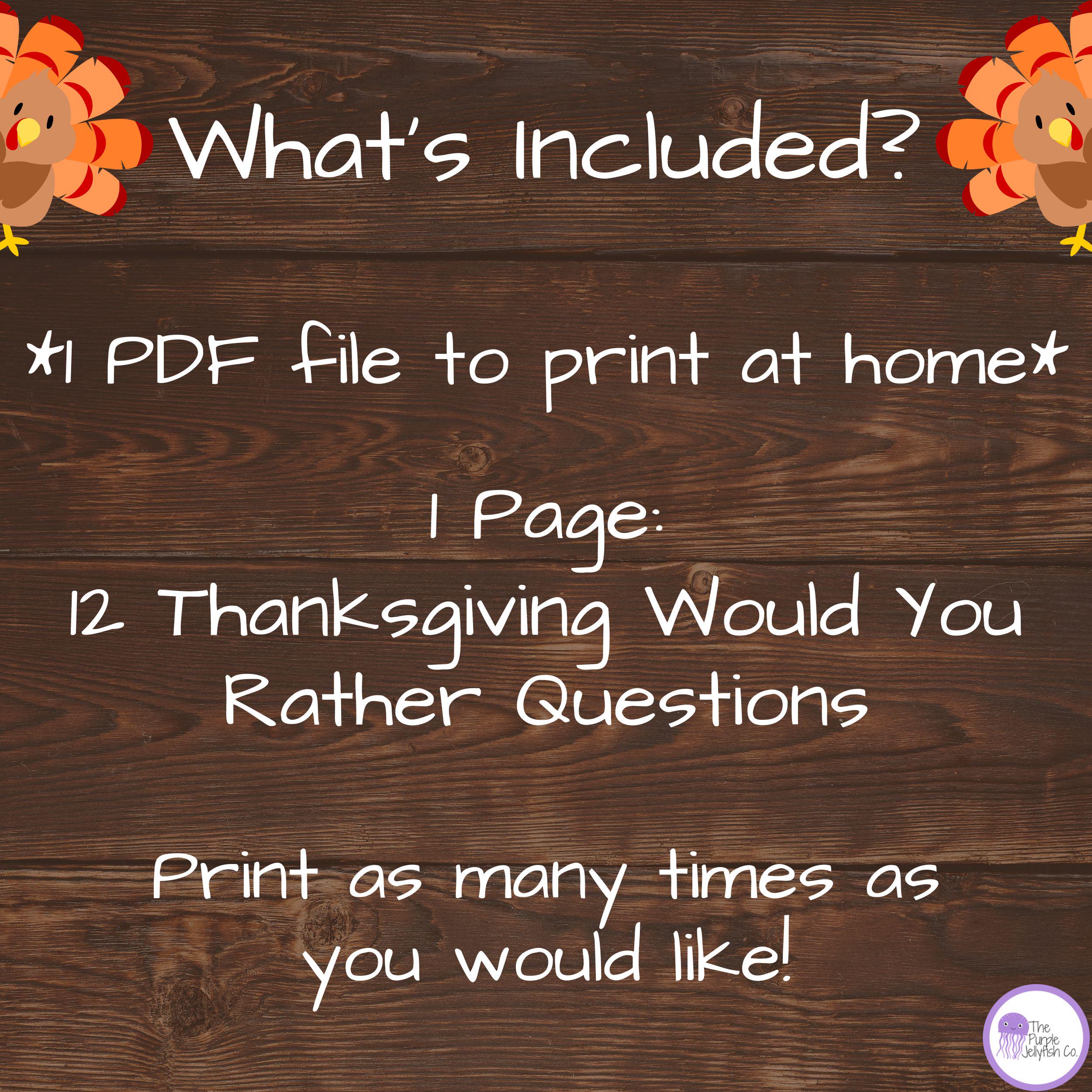 Would You Rather Game Printable Thanksgiving Activity for Kids, This or ...