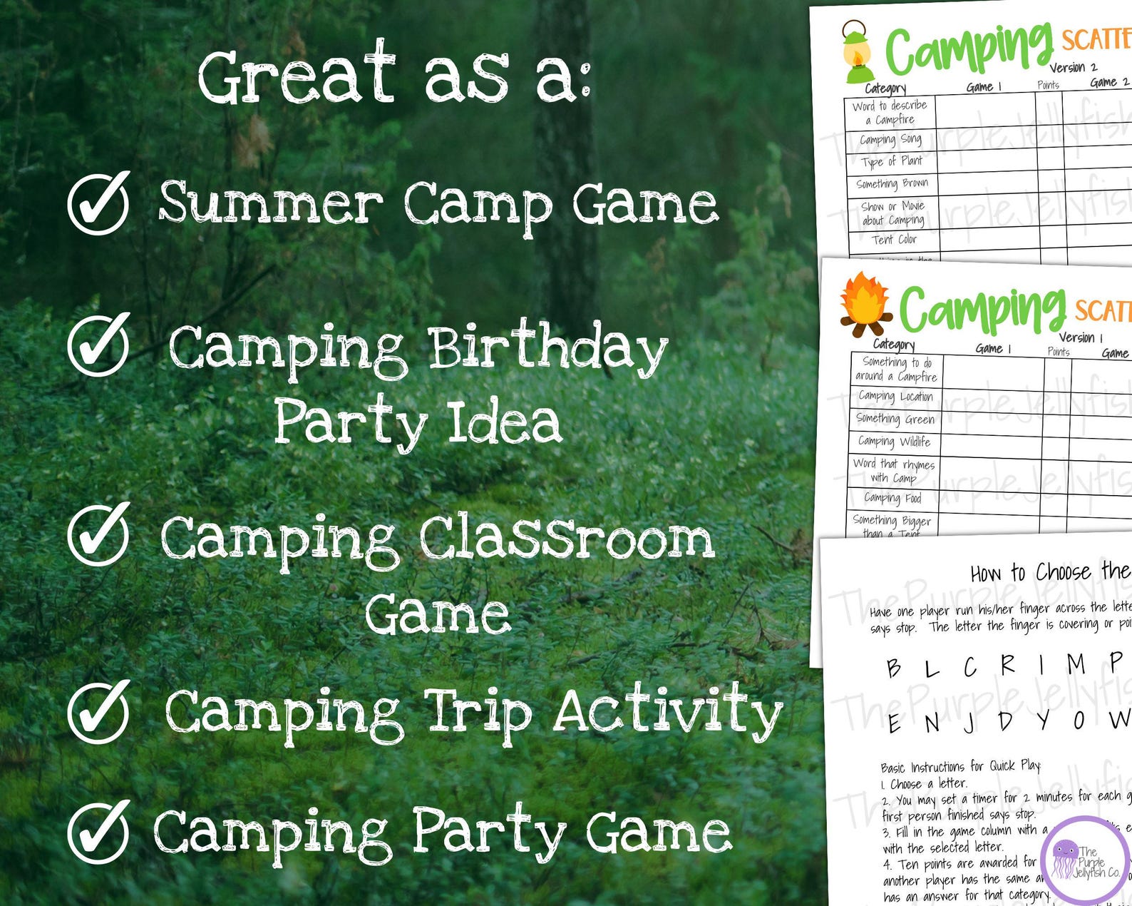 Camping Scattergories Game Printable, Summer Camp Game for Kids Camping ...