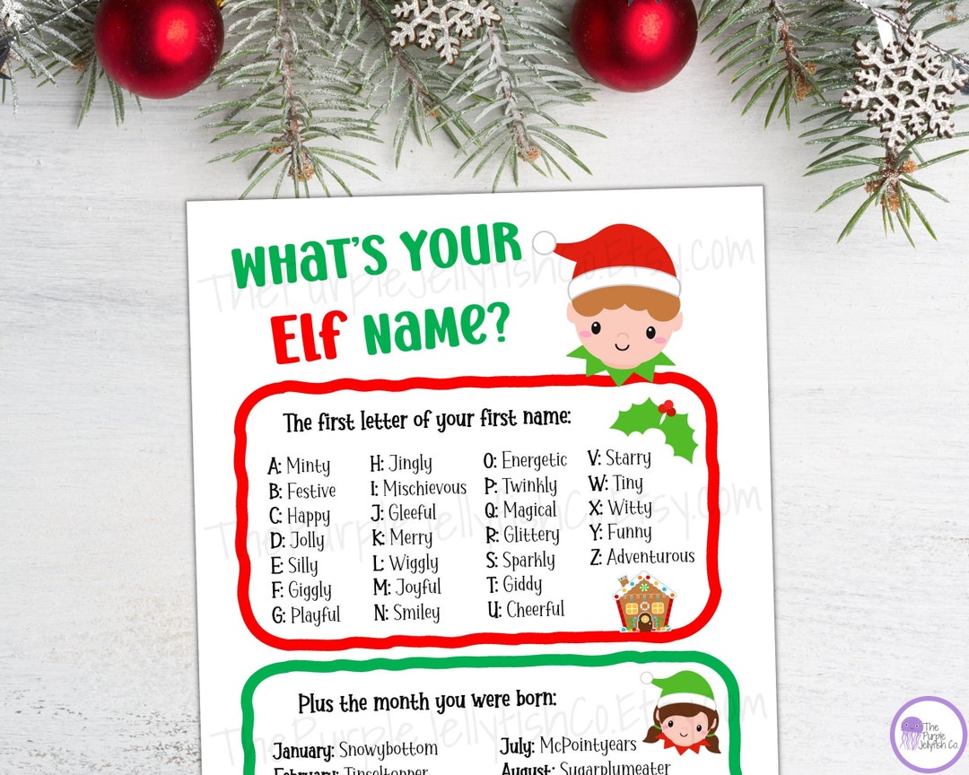 Elf Name Game + Name Tags, Christmas Activity for Kids, What's Your Elf ...