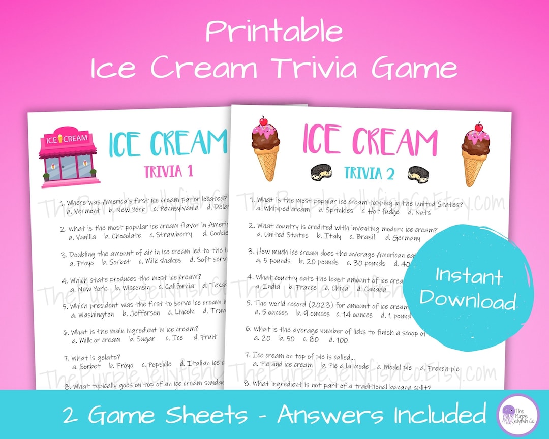 Ice Cream Trivia Game, Printable Summer Activity for Kids & Adults, Fun ...