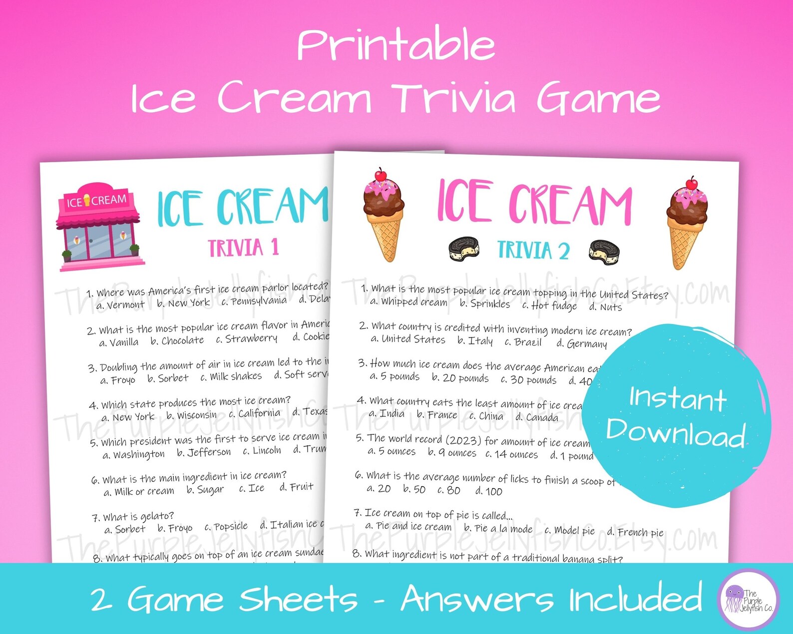 Ice Cream Trivia Game, Printable Summer Activity for Kids & Adults, Fun ...