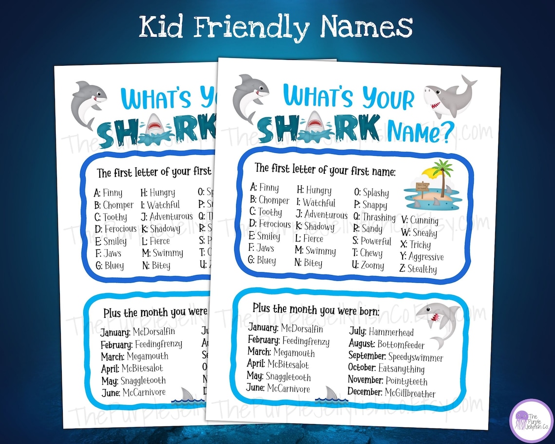 Shark Name Game, Printable Shark Sign, Shark Activity for Kids, Shark ...
