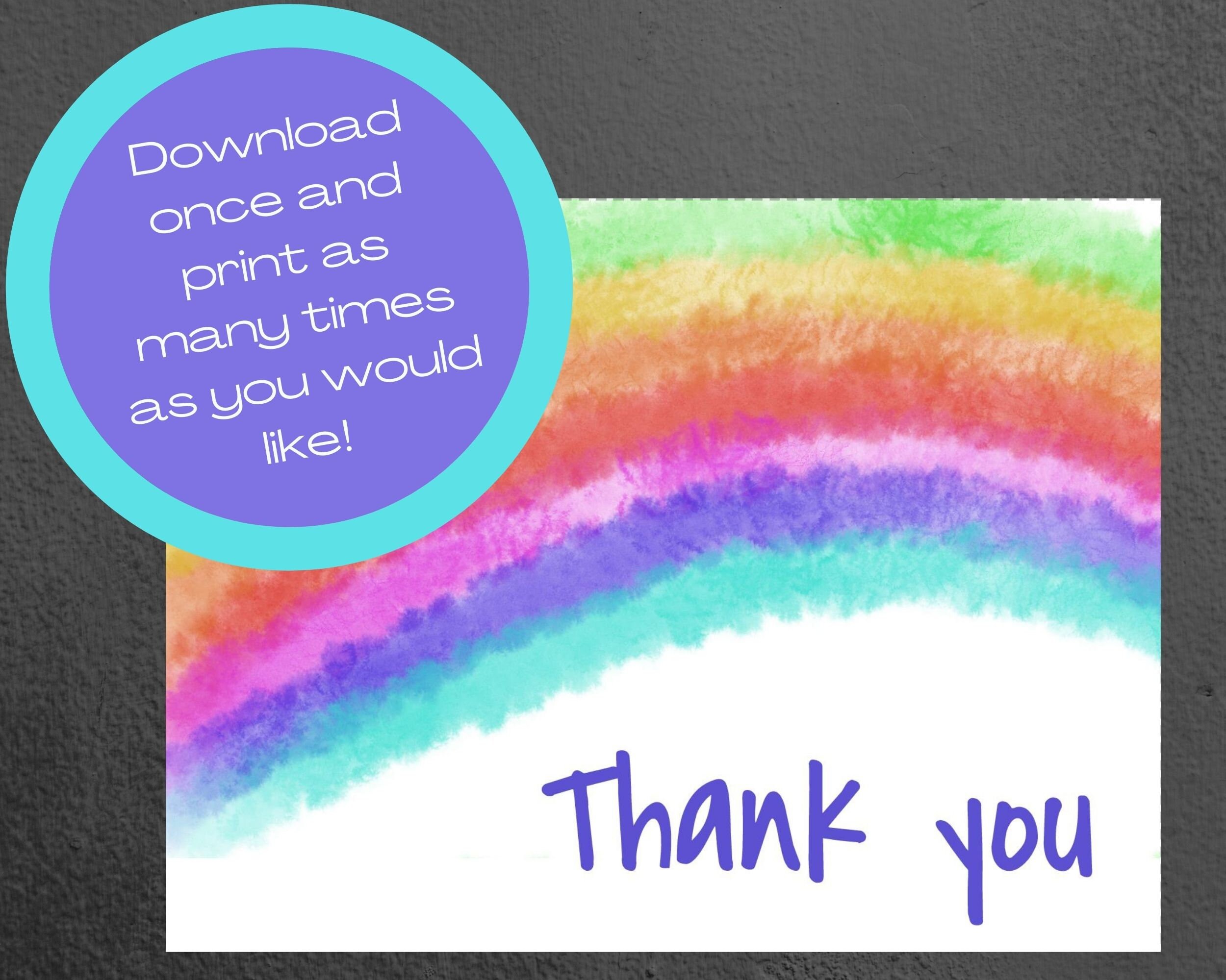 Printable Rainbow Thank You Card Rainbow Thank You Postcard | Etsy