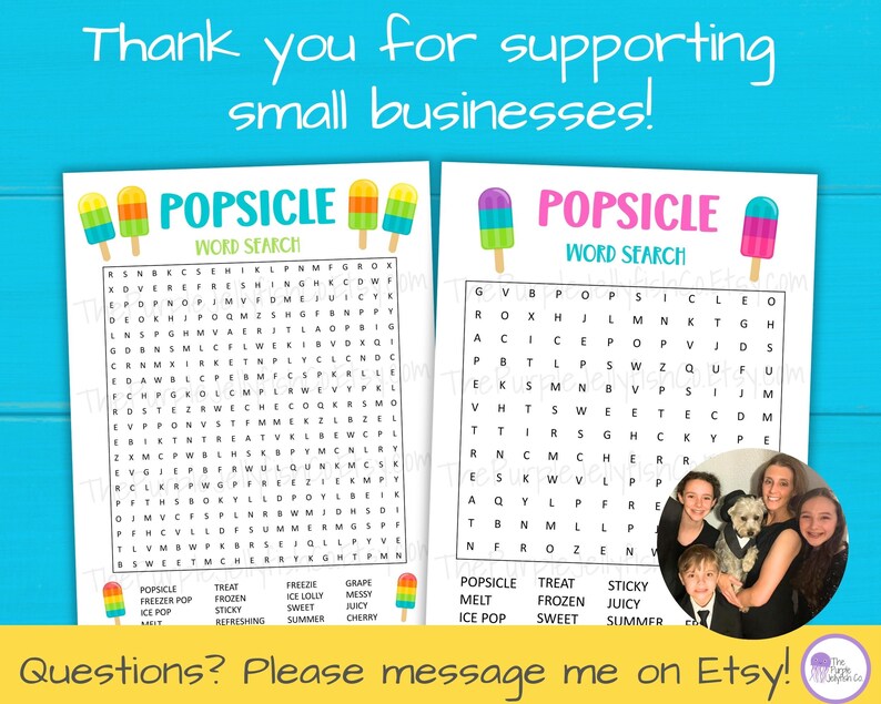 Popsicle Word Search Puzzle, Fun Summer Activity for Kids Teens ...