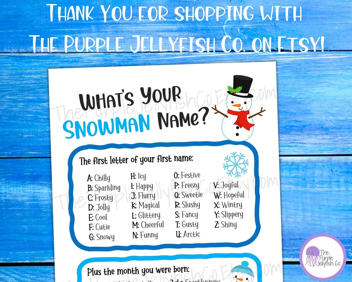 Snowman Name Game Fun Winter Game for Kids Printable Holiday - Etsy