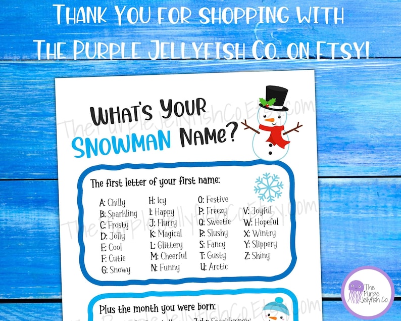 Snowman Name Game Fun Winter Game for Kids Printable Holiday - Etsy
