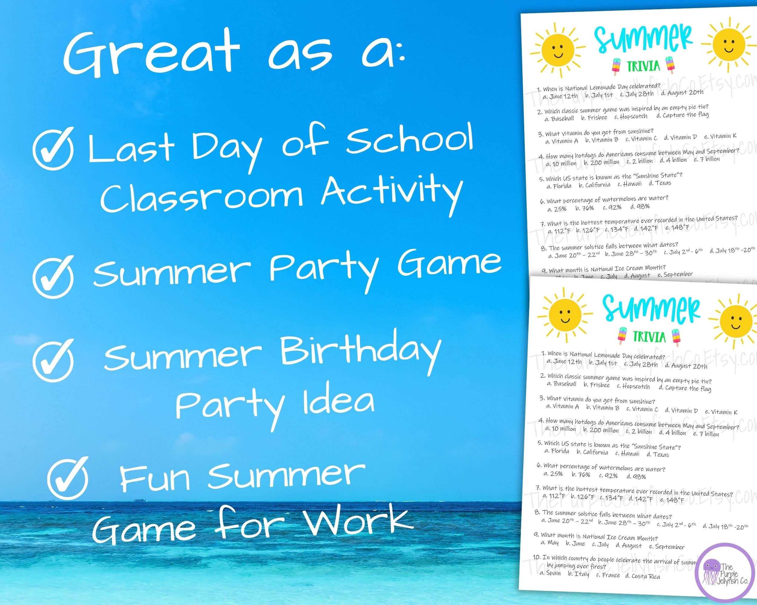 Summer Trivia Game, Printable Trivia Questions for Teens Adults Seniors ...