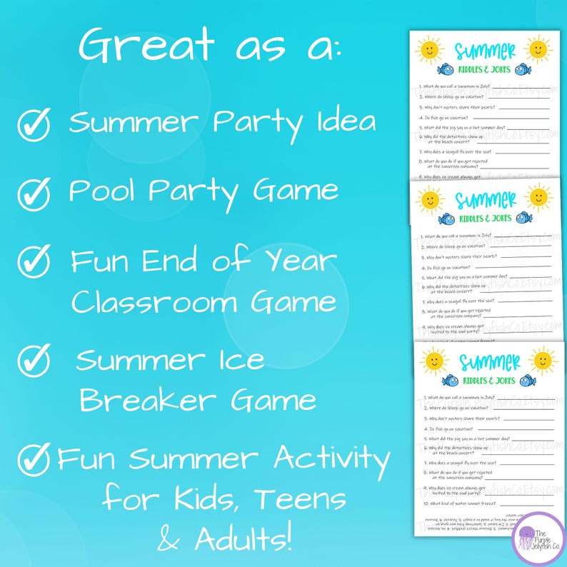 Summer Jokes for Kids, Printable Summer Activity, Summer Party Idea ...