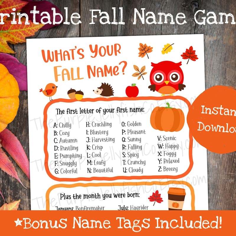 Fall Name Tag Printables - Etsy