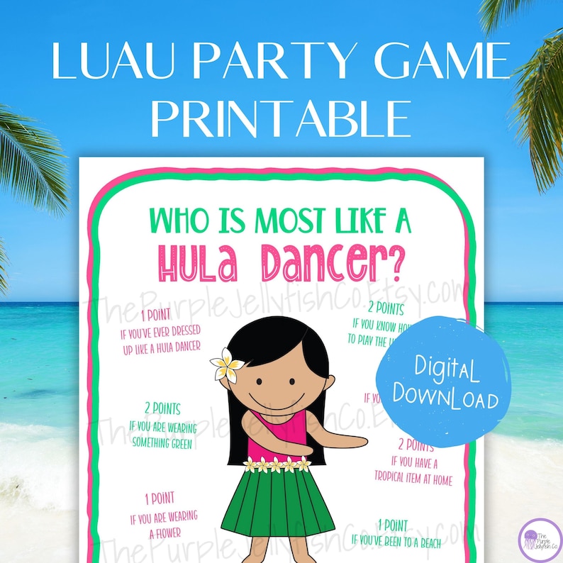 Who is Most Like a Hula Dancer Game Printable Luau Party Idea, Hawaiian ...