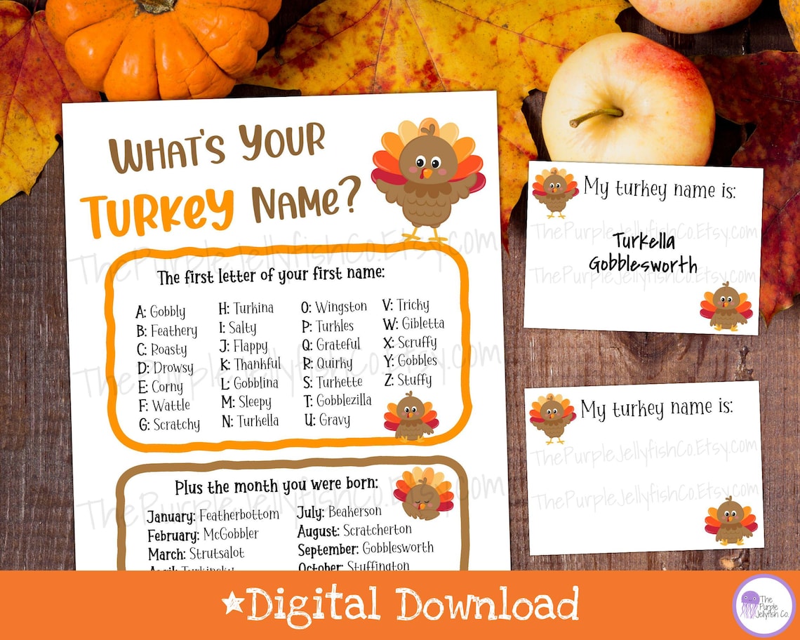 What's Your Turkey Name Game, Thanksgiving Game Printable, Thanksgiving ...