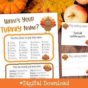 What's Your Turkey Name Game, Thanksgiving Game Printable, Thanksgiving ...