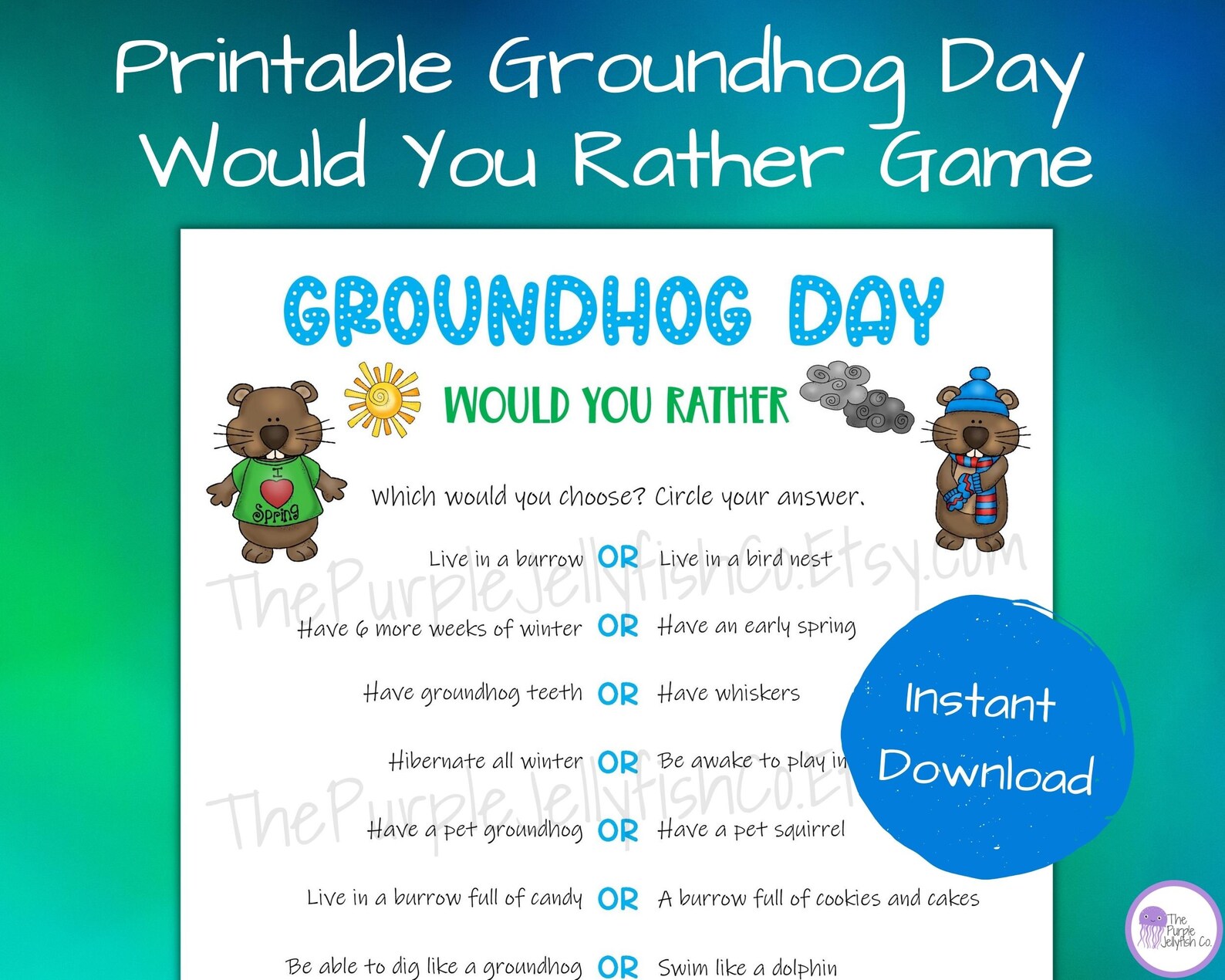 Groundhog Day Would You Rather Game, Printable Groundhog Activity for ...