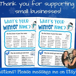 What's Your Winter Name Game With Sign and Name Tags, Winter Party ...
