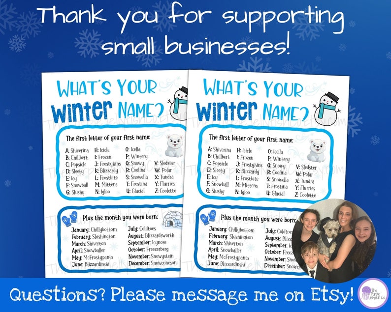 What's Your Winter Name Game With Sign and Name Tags, Winter Party ...
