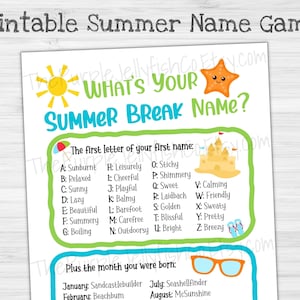 What's Your Summer Break Name, Summer Name Game Printable, Last Day of ...