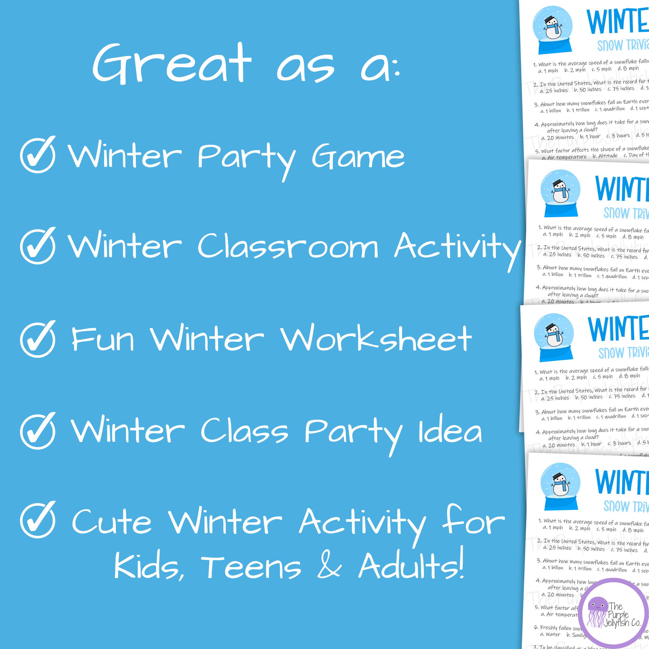 Winter Trivia Game, Winter Party Games, Winter Games for Kids, Winter ...