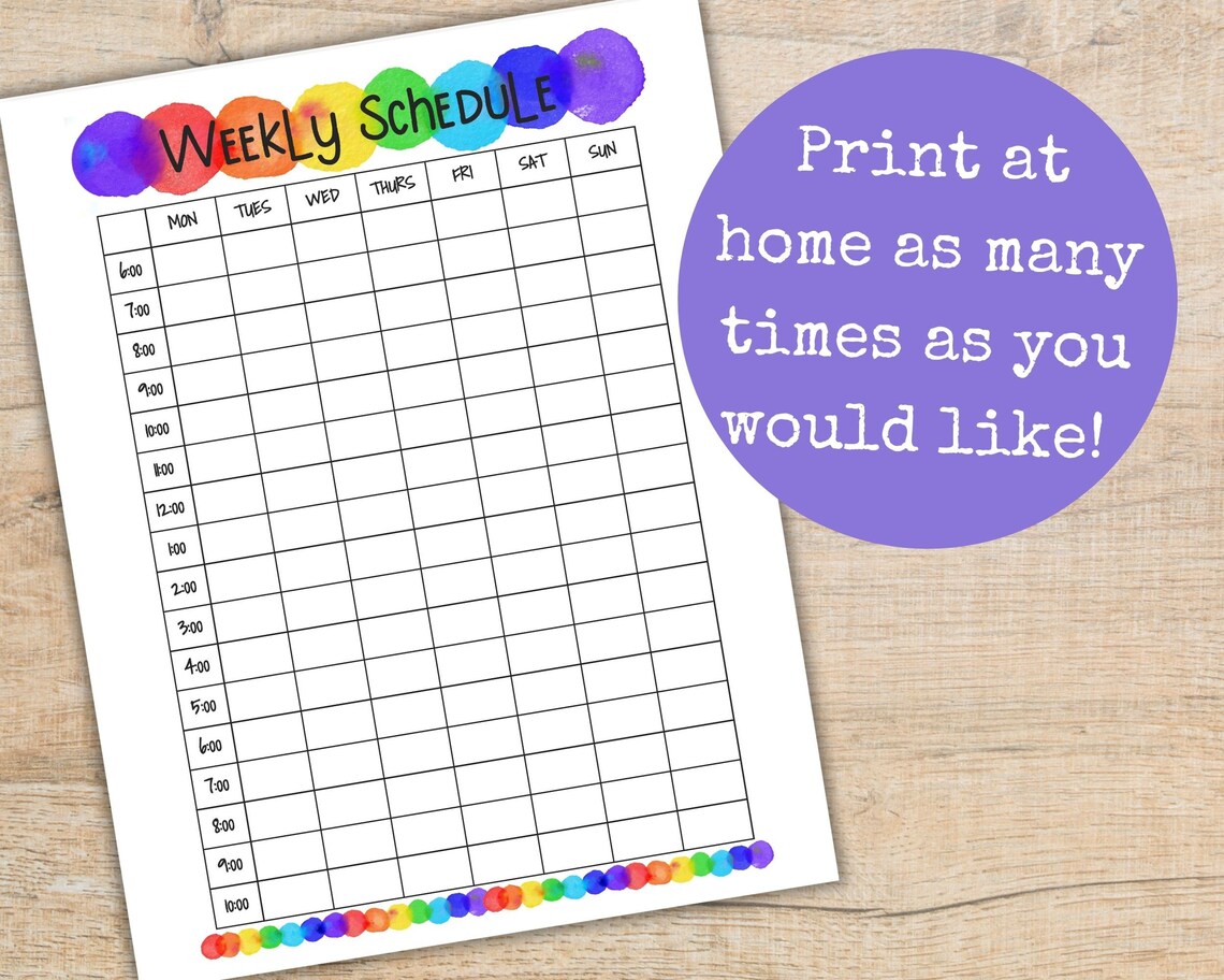 Colorful Printable Weekly Planner Pages Rainbow Dots Daily | Etsy