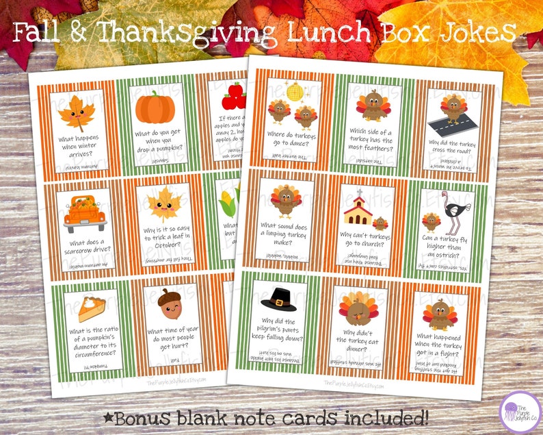 Fall Lunch Box Jokes, Thanksgiving Lunchbox Notes, Lunch Box Jokes for ...